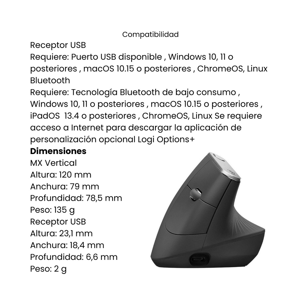 Mouse Ergonómico Logitech MX Vertical 57 Bluetooth/Wireless Negro | Castor Data